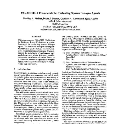 Paradise A Framework For Evaluating Spoken Dialogue Agents Acl Anthology