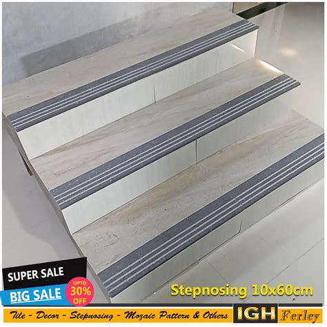 Jual Stepnosing Granit 10x60 Abu Bintik Glossy Lantai Tangga Anti Selip