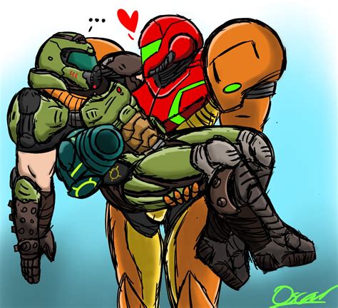 Samus Aran And Doomguy Metroid And 2 More Drawn By Oscar