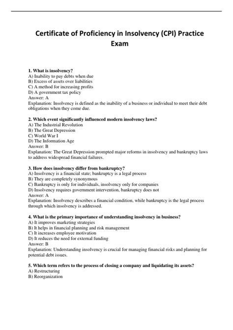 Certificate Of Proficiency In Insolvency Cpi Practice Exam Computers Stuvia Us