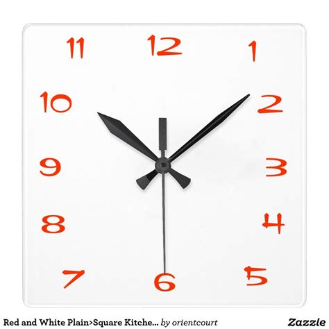 Red And White Plain Square Kitchen Wall Clock Zazzle