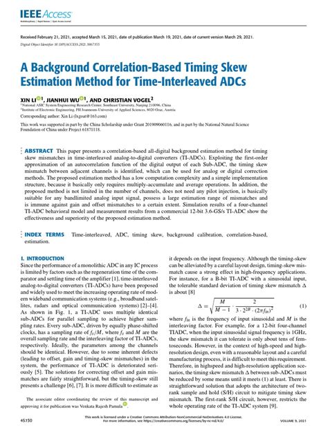 a background correlation based timing skew estimation method for time interleaved adcs pdf