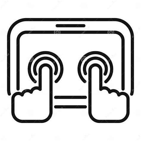 Outline Vector Of Hands Interacting With A Digital Touchscreen Interface Depicting Modern