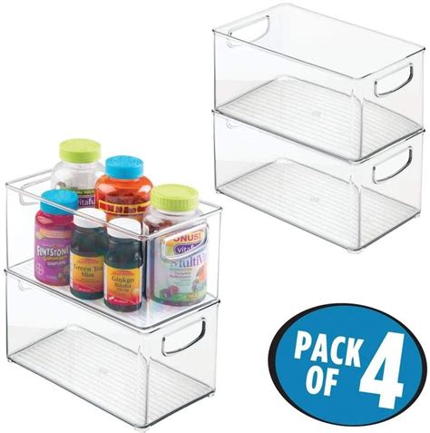 MDesign Set Of 4 Stackable Storage Box With Built In Handles Transparent File Box With