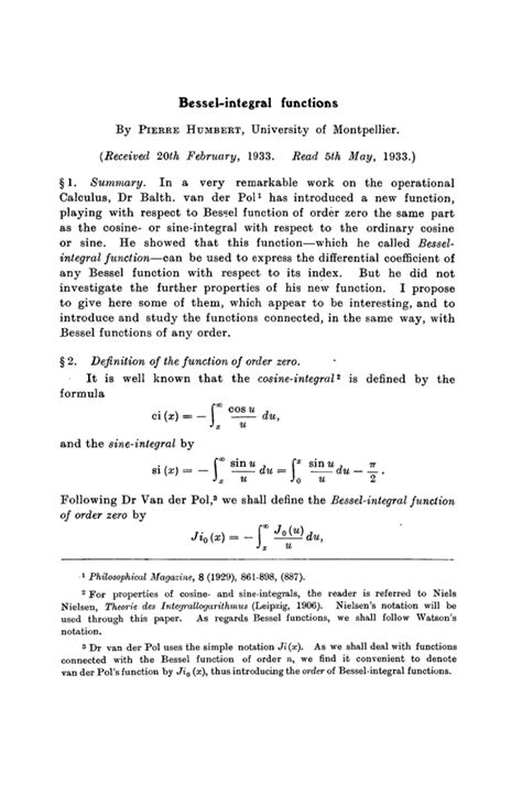 bessel integral functions