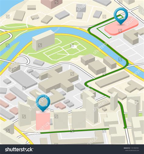 City Map Navigation Route Color Point Stock Vector Royalty Free 1191959761 Shutterstock