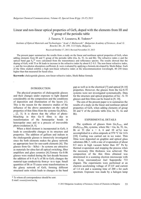 Pdf Linear And Non Linear Optical Properties Of Ges2 Doped With Elements From Iii And V Group