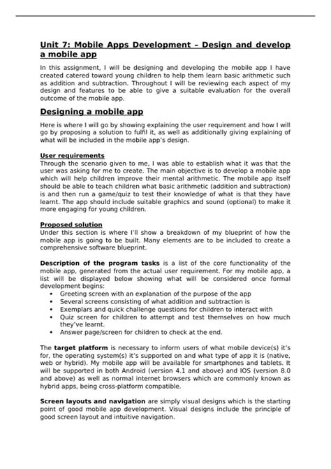 Unit 7 Mobile App Development Assignment 2and3 Learning Aim Bandc Distinction Unit 7 Mobile