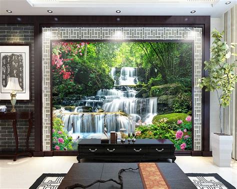 Beibehang Custom Wallpaper Begonia Peony Falls 3d Landscape Mural