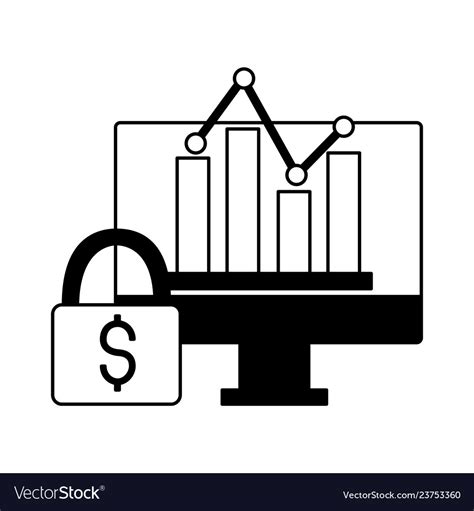 Computer Monitor Report Chart Money Security Vector Image