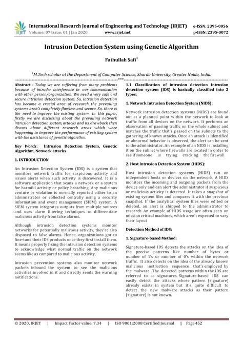 Irjet Intrusion Detection System Using Genetic Algorithm Pdf