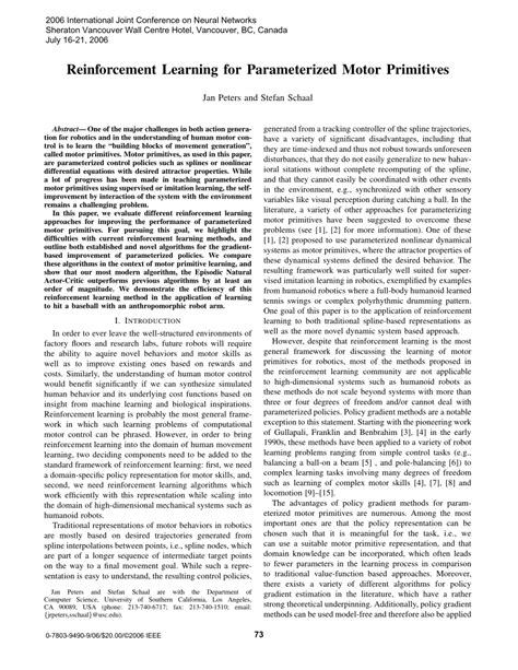 Pdf Reinforcement Learning For Parameterized Motor Primitives