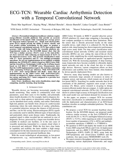 Pdf Ecg Tcn Wearable Cardiac Arrhythmia Detection With A Temporal