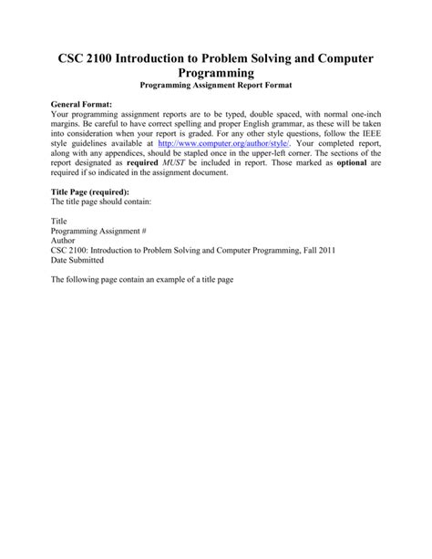 programming assignment report format inside assignment report template