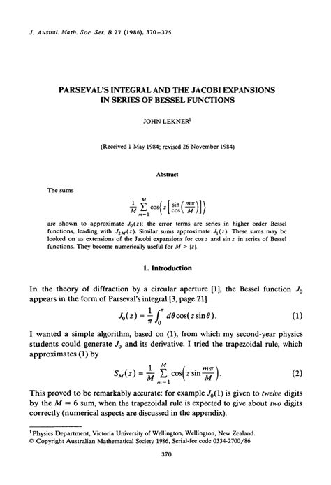 Pdf Parsevals Integral And The Jacobi Expansions In Series Of Bessel