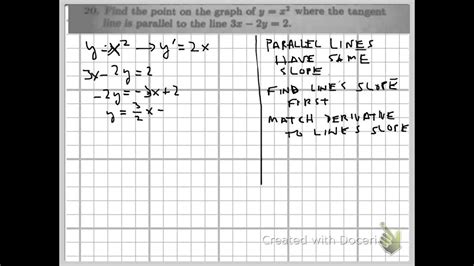 Find The Point On A Graph Where Tangent Line Is Parallel Youtube