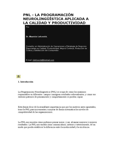 Pnl La Programación Neurolingüística Aplicada A La Calidad Y