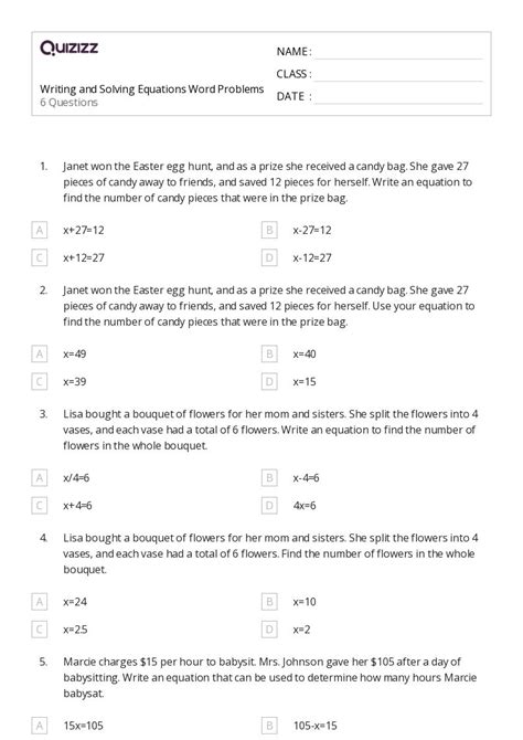 50 Writing Equations Worksheets For 5th Year On Quizizz Free And Printable