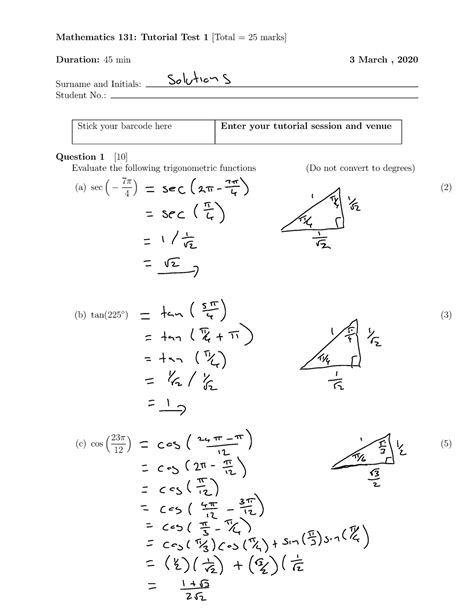 Math131 Test1 2020 Solutions Mathematics 131 Tutorial Test 1 [total 25 Marks] Duration 45