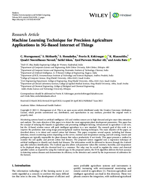 Pdf Machine Learning Technique For Precision Agriculture Applications In 5g Based Internet Of