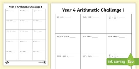 👉 Year 4 Arithmetic Challenge 1 Teacher Made Twinkl
