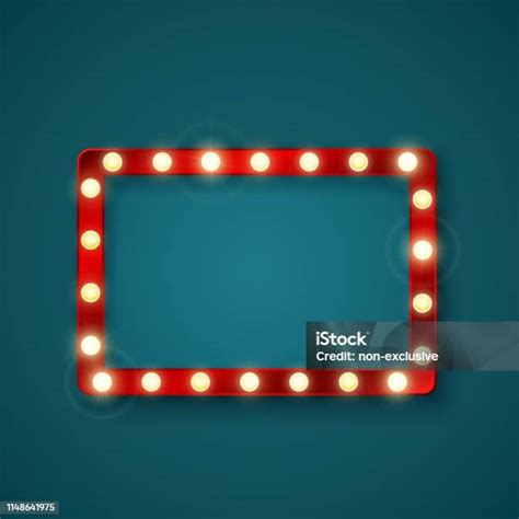 사각형 레트로 배너 기호입니다 텍스트 공간을 가진 모텔 또는 카지노 광고 간판 벡터 일러스트 0명에 대한 스톡 벡터 아트 및 기타 이미지 Istock