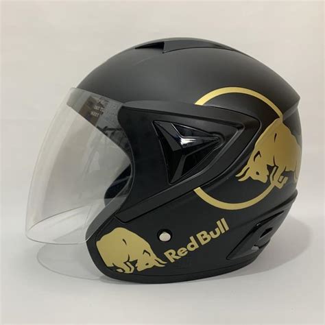 Jual Helm Jp13 Red Bull Gold Hitam Doff Half Face Helm Dewasa Sni Kaca Clear Jakarta Utara