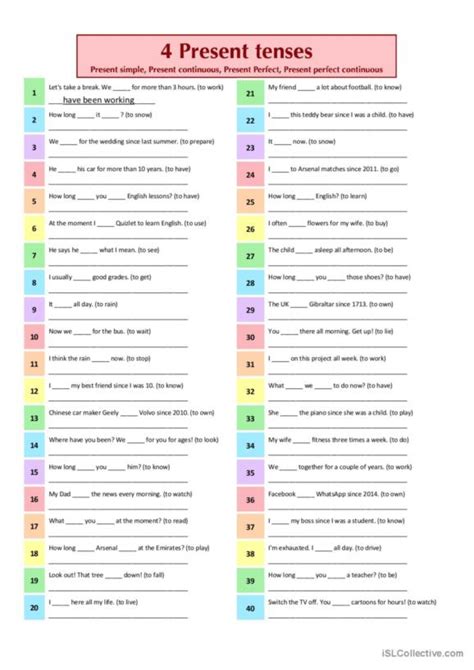 100 Present Perfect Continuous Progressive Tense English E