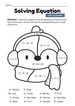 Solving Linear Equations Color By Number Activity By Narubet Kanthong