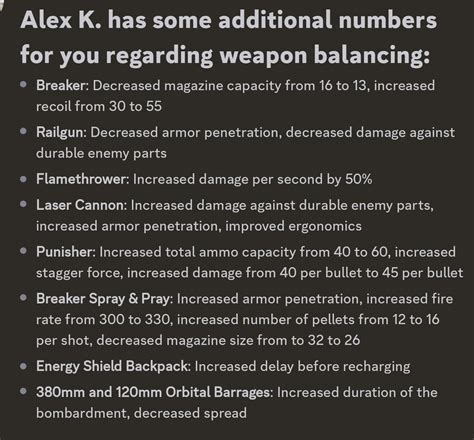 For Those Looking For Actual Balancing Numbers Rhelldivers