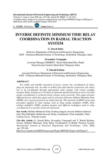 pdf inverse definite minimum time relay coordination in radial traction system