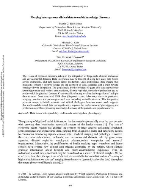 Pdf Merging Heterogeneous Clinical Data To Enable Knowledge Discovery