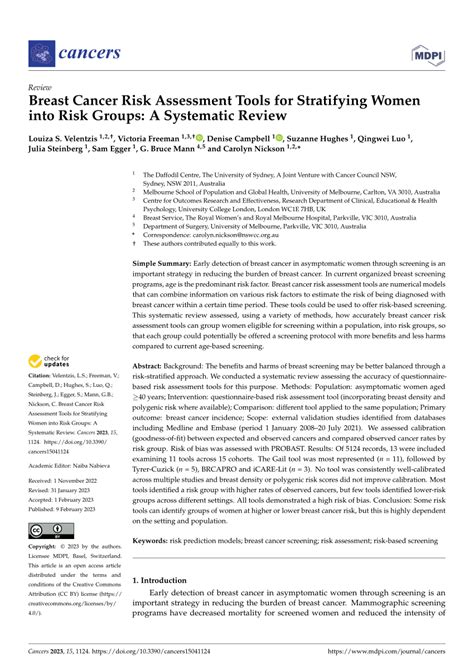 Pdf Breast Cancer Risk Assessment Tools For Stratifying Women Into