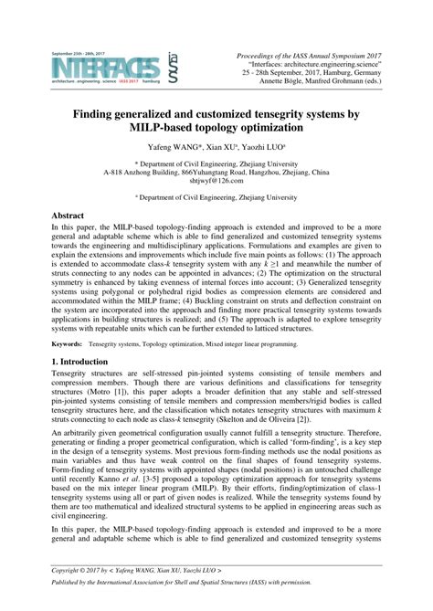 Pdf Finding Generalized And Customized Tensegrity Systems By Milp Based Topology Optimization
