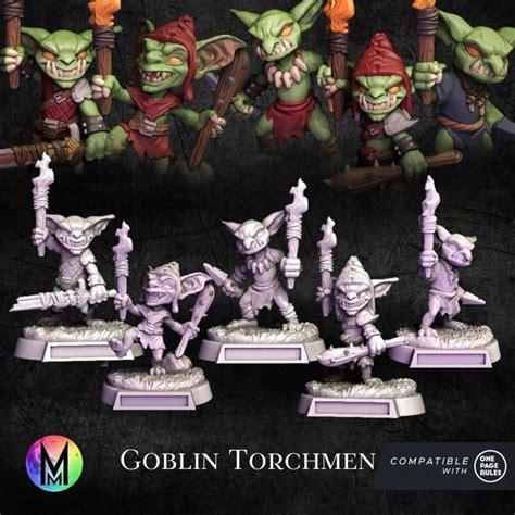 3d Printable Goblin Infantry Goblins With Torches Set Of 5 Goblin