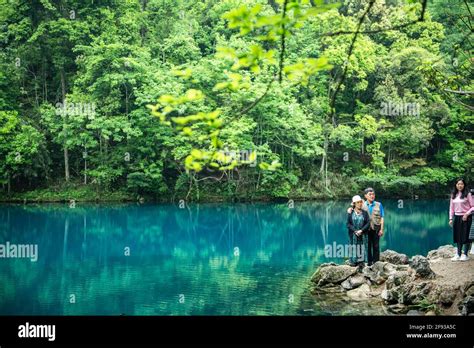 Libo Chinas Guizhou Province 15th Apr 2021 Tourists Pose For