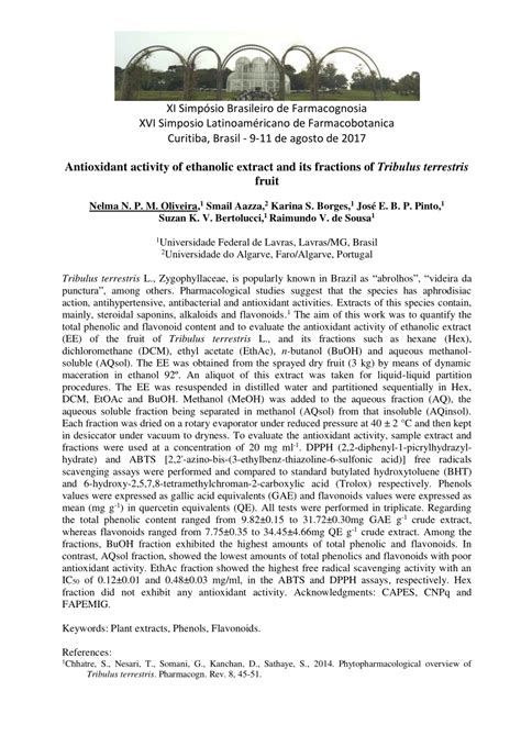 Pdf Antioxidant Activity Of Ethanolic Extract And Its Fractions Of