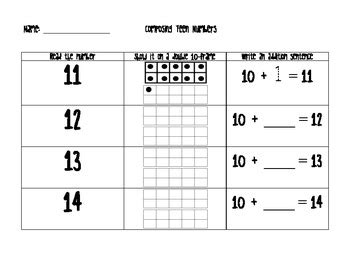 More Composing Teen Numbers By Rachel Koons Teachers Pay Teachers