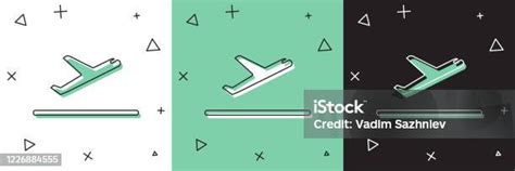 흰색과 녹색 검은 색 배경에 격리 비행기 이륙 아이콘을 설정합니다 비행기 수송 기호입니다 벡터 일러스트레이션 가능성에 대한 스톡 벡터 아트 및 기타 이미지 Istock