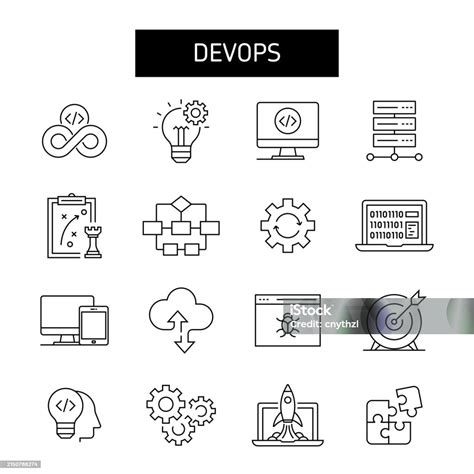 Devops Line Icon Set Coding Developer Programming Internet Technology Software Stock