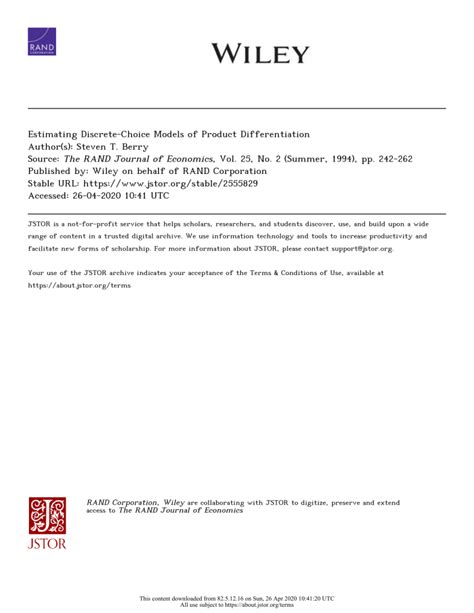 Discrete Choice Models Of Product Differentiation