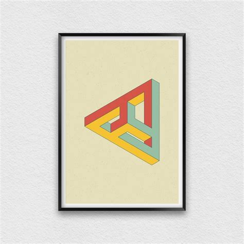 Penrose Triangle Print Retro Optical Illusion Wall Art Etsy