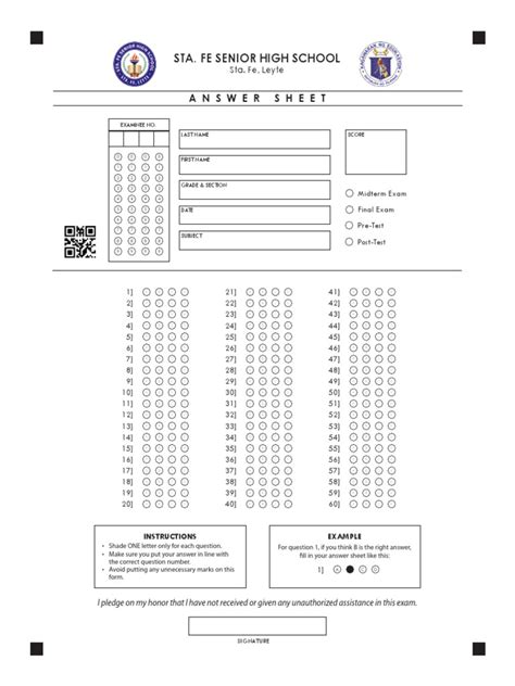 Answer Sheet Sample For Shading Pdf Tests Student Assessment And