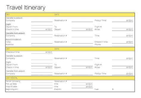 Travel Itinerary Excel Template