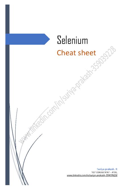 Selenium Cheat Sheet Selenium Cheat Sheet Suriya Prakash R Test