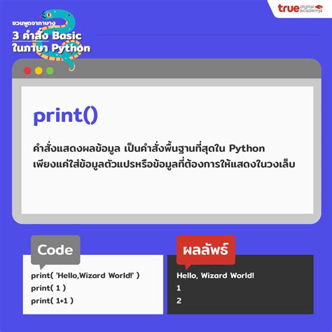 ชวนพูดจาภาษางู ep 1 3 คำสั่ง basic ในภาษา python true digital academy