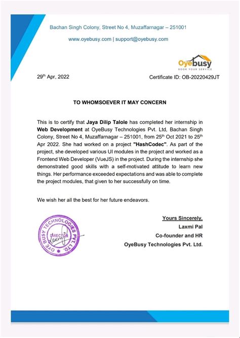 Jaya Talole On Linkedin Webdevelopment Internship Oyebusytechnologies Vuejs