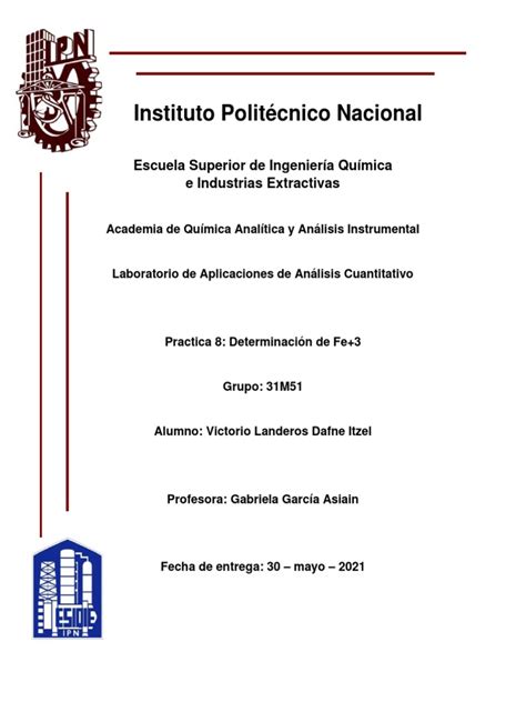 Determinación De Fe 3 Corrección Pdf Valoración Química