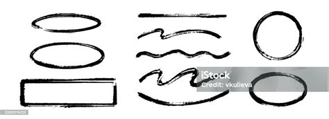 스트레이트 및 물결 모양의 페인트 라인 세트 스케치 브러시 획 및 프레임 모음 거친 숯 줄무늬와 형태는 하이라이트 밑줄 강조를 위한 것입니다 벡터 손으로 그린 질감 크레용