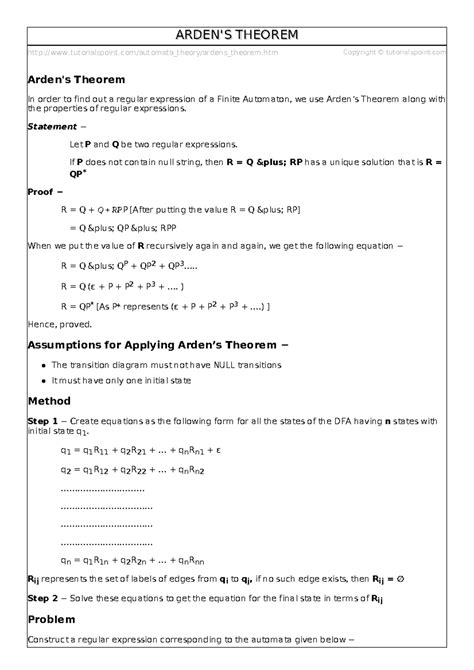 Ardens Theorem Class Notes Tutorialspointautomatatheoryardens
